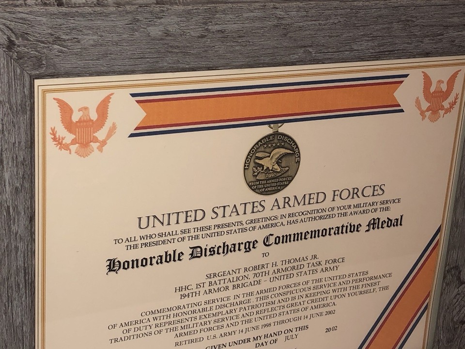 MILITARY HONORABLE DISCHARGE COMMEMORATIVE MEDAL CERTIFICATE ~ Type 1 ...