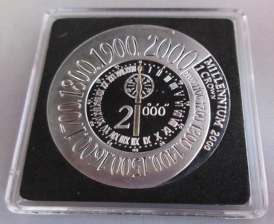 2000 QUEEN ELIZABETH II MILLENNIUM IOM SILVER PROOF ONE CROWN COIN BOX ...