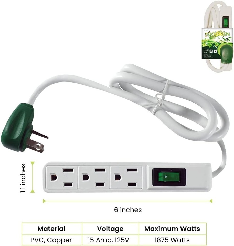 Flat Plug Extension Cord, 5 Ft Ultra Thin Flat Power Strip - 6 Outlets ...