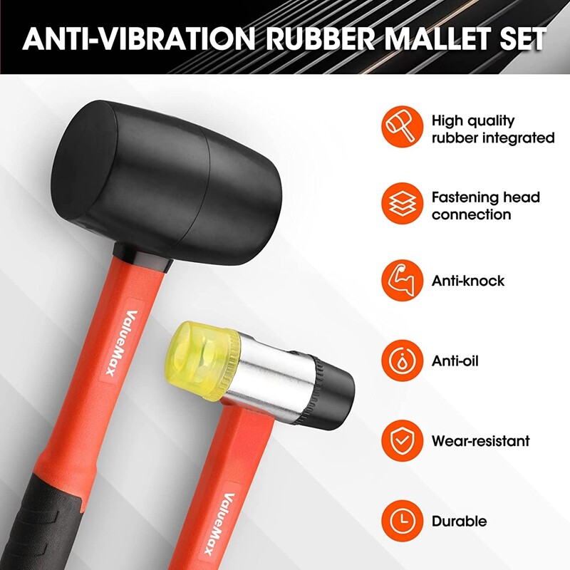 ValueMax 2PIECES Rubber Mallets 16oz Rubber Mallet 35mm Double-Faced ...