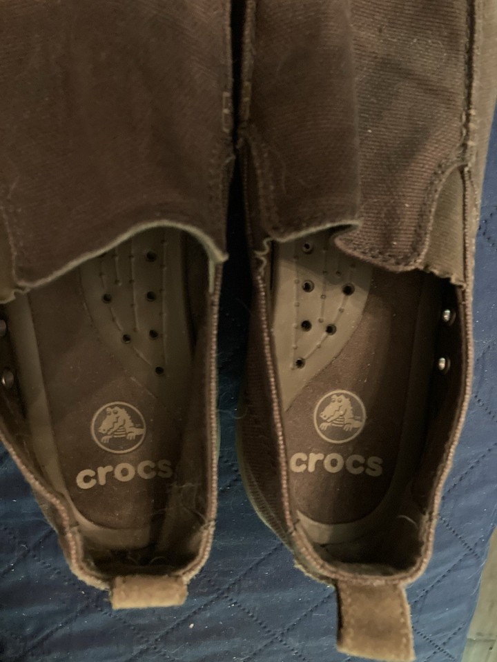 Crocs Shoes Men’s 11 Stretch Sole Slip On Loafers Brown Canvas | eBay