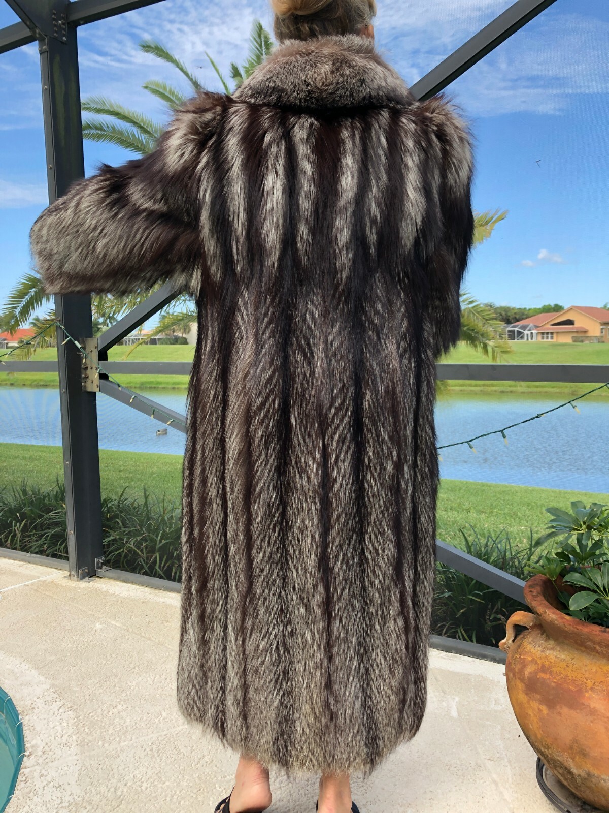 Fur coat-Natural color silver fox-full length. Medium size. | eBay