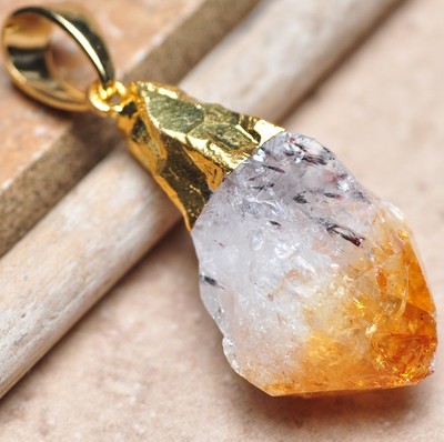 Yellow Quartz Crystal Point Natural Calcite 24K .9999 Yellow gold ...