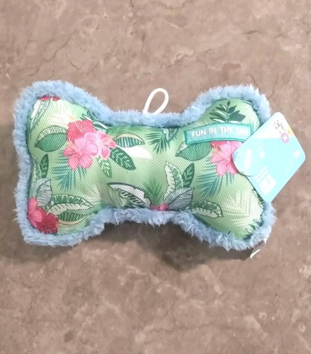 Vibrant Life Summer Blue Green Tropical Floral Dog Bone Fabric Squeak ...