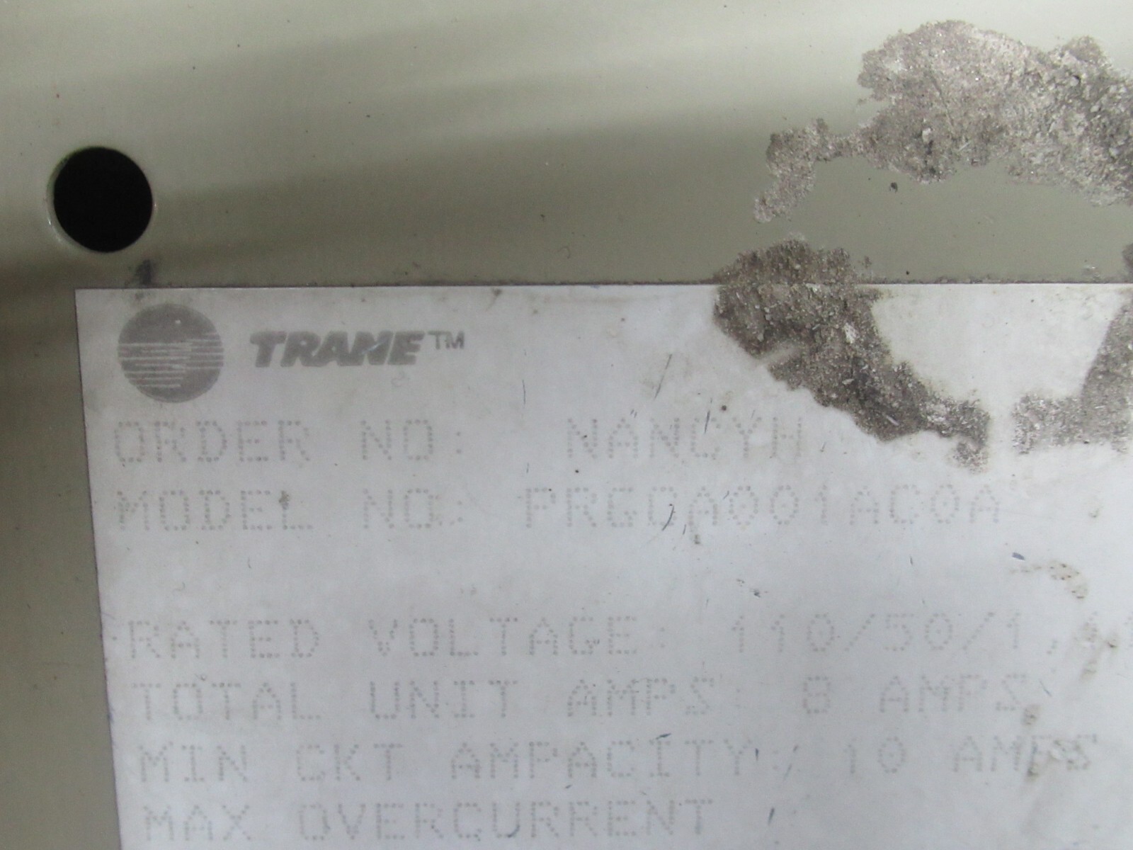 TRANE PURGE MODULE ENCLOSURE PRGC001AC0A X13650454-08 REV. K 110 VOLT ...