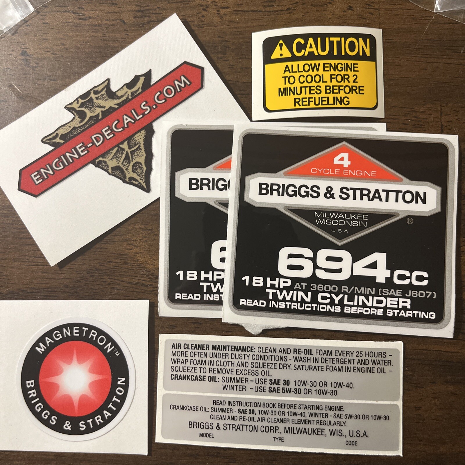 Briggs & Stratton Engine 18-hp 694cc Decal Set 1986-90s W/ Magnetron ...