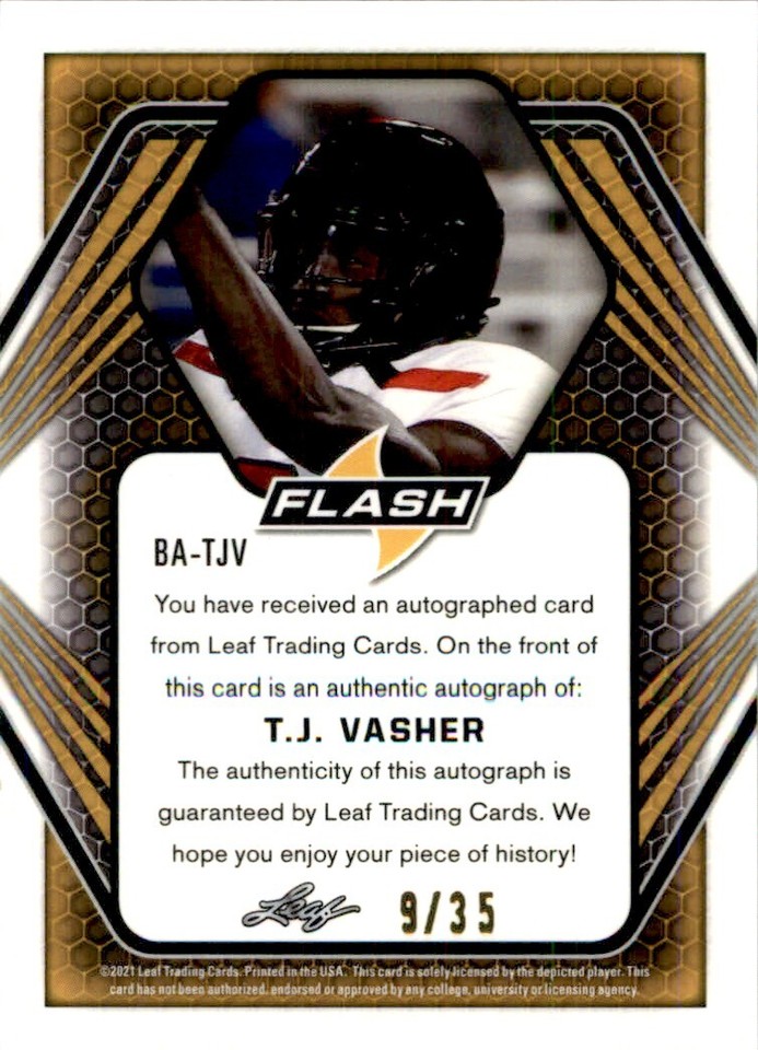 2021 Leaf NFL Flash Platinum Blue XRC Auto T.J. Vasher 9/35 #BA-TJV | eBay