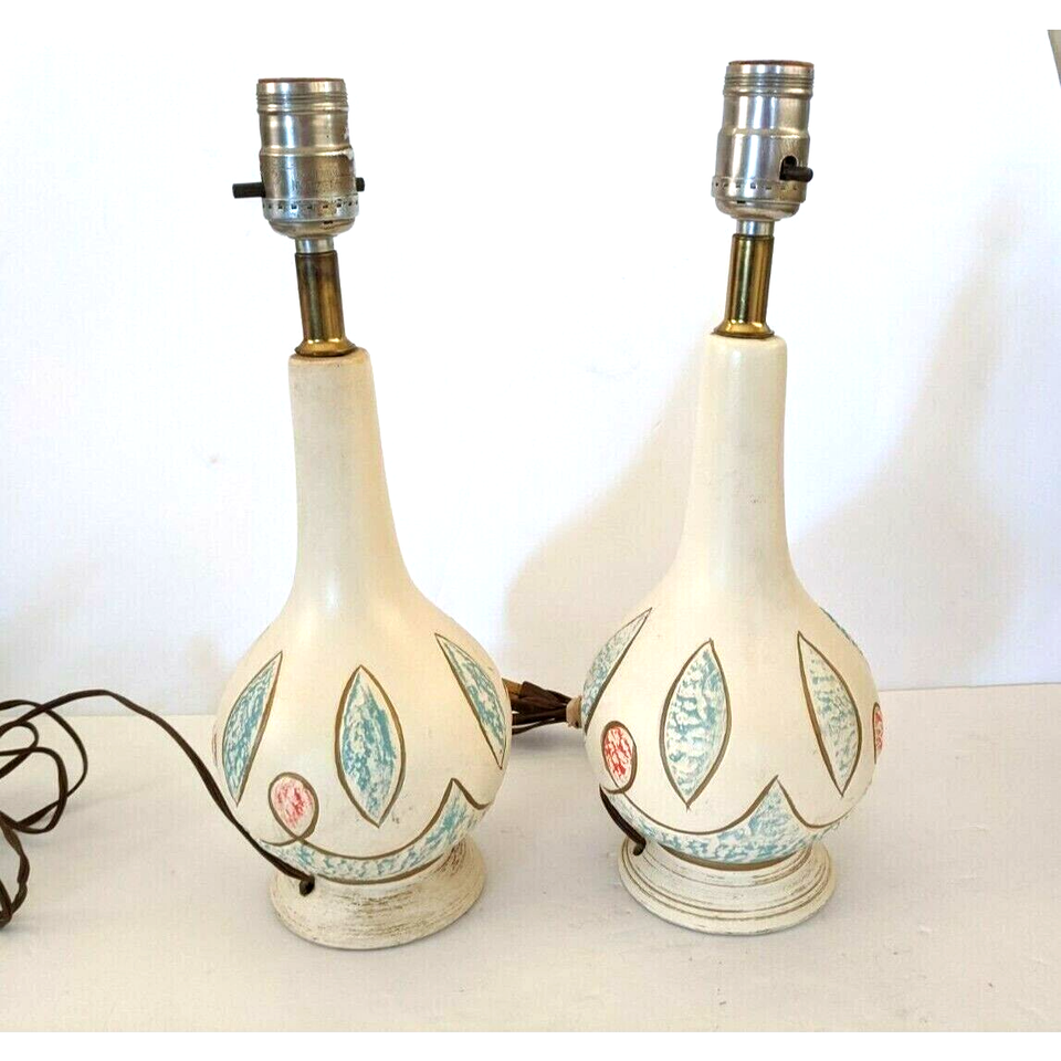 Vintage MCM Atomic Lamps Turquoise Red Ceramic Genie Pair Small | eBay