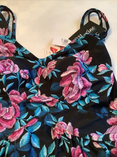 Maxine Of Hollywood Midnight orchid Empire One Piece swim dress Size 18 ...