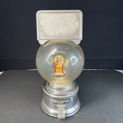 Vintage Ford Gum 1 CENT GUMBALL MACHINE w/ Plastic Globe Topper & Decal ...