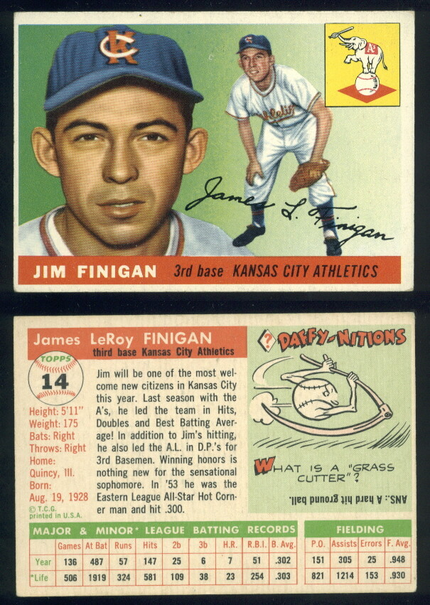 (59703) 1955 Topps 14 Jim Finigan Athletics-VGX | eBay
