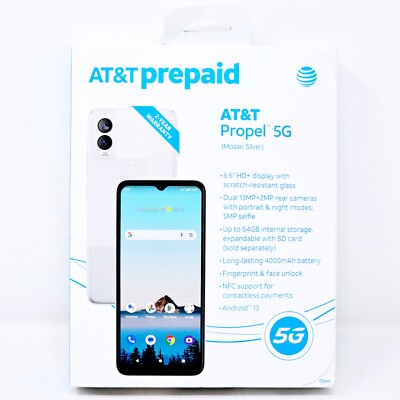 AT&T Propel 5G 64GB Android 13 Silver Smartphone [LOCKED] New Sealed | eBay