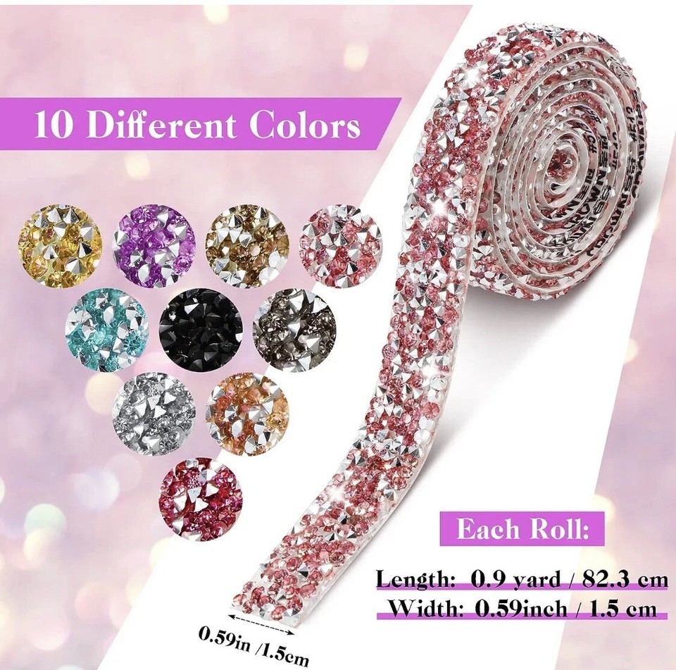 10 Rolls / 9 Yards Self-Adhesive Bling Crystal Rhinestone Ribbon ...