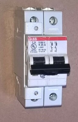 ABB S202U K25A Circuit Breaker 2-Pole 240V 10kA IR 35mm DIN Rail Mount ...