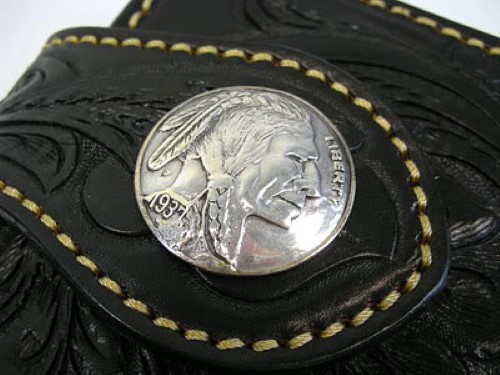 Black Indian Chief Western Tooled Genuine Leather Mens Long Wallet ...