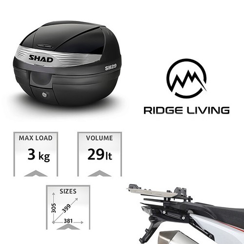 SHAD SH29 Black 29L Top Box + Fitting Kit Fits KTM 1290 SUPER ADVENTURE ...