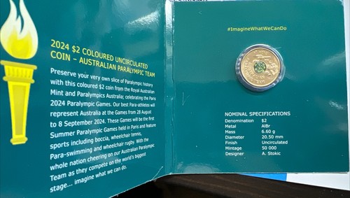 2024 Australian Paralympic Team Coloured $2 Coin in Folder. 50000 ...