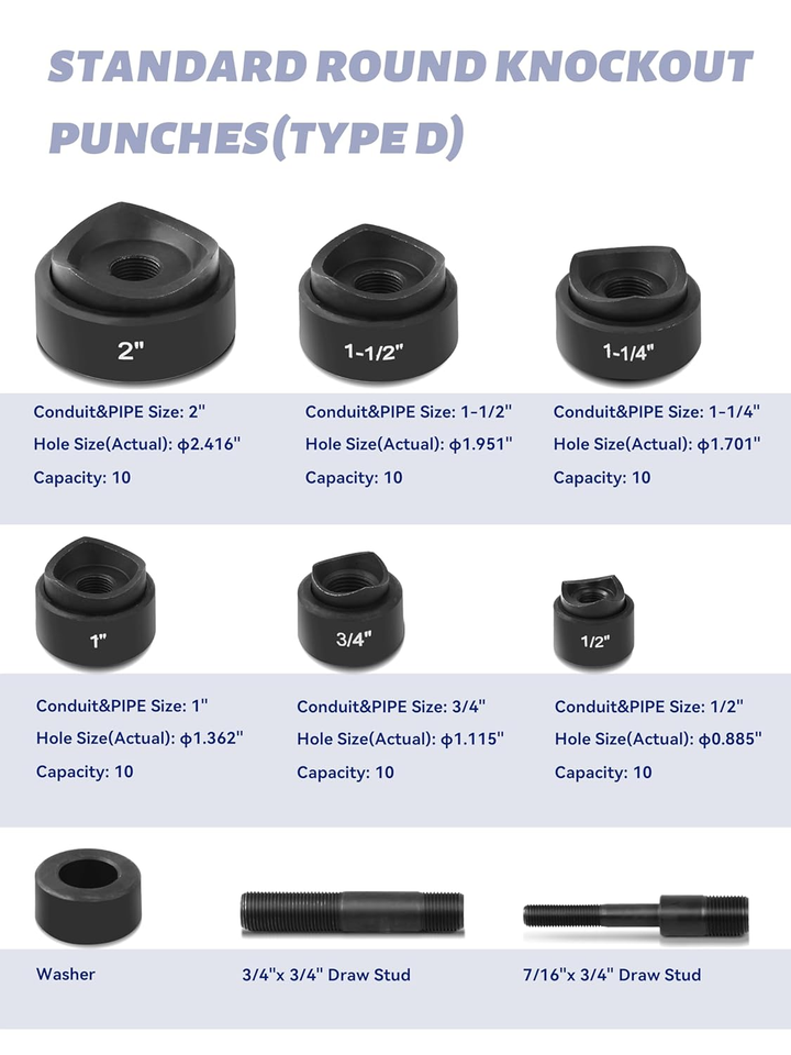 Hydraulic Knockout Hole Punch Driver Kit 1/2 to 2 Inch Electrical ...
