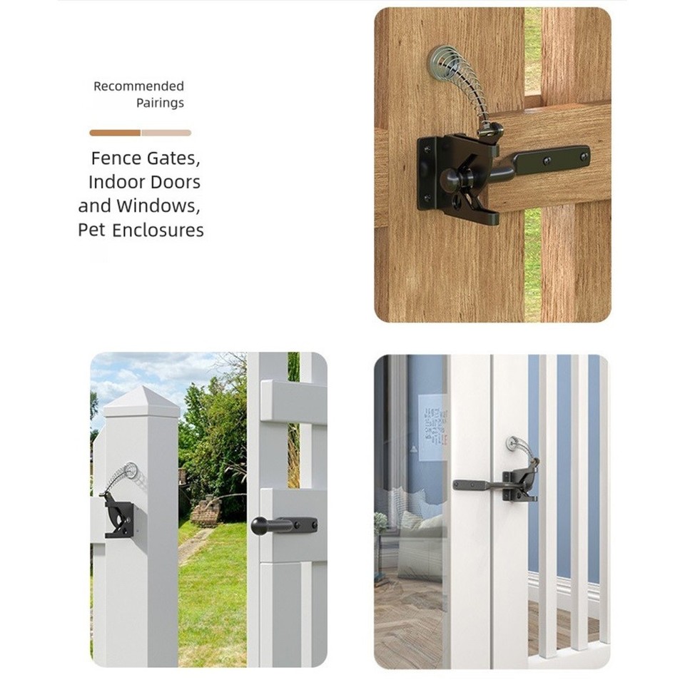 Black Spring Loaded Gate Latch Cable Pull Adjustable for Various Fence ...