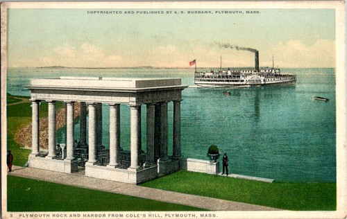 Vintage Plymouth Rock & Harbor from Cole's Hill Postcard by A.S ...