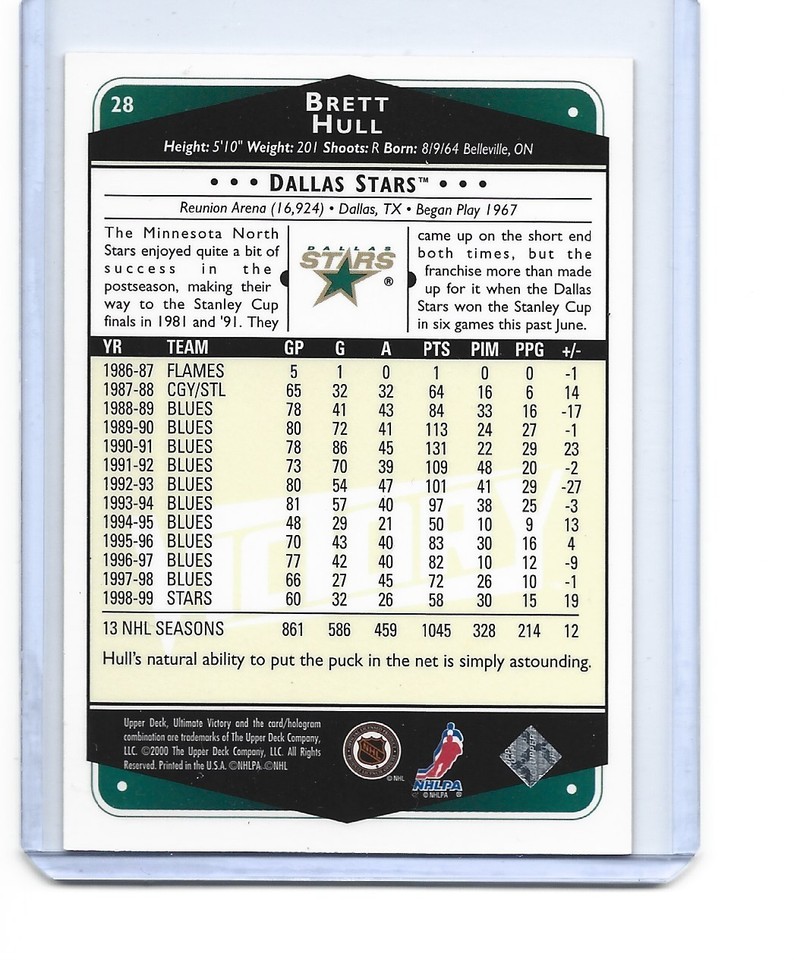 Brett HULL 1999-00 Ultimate Victory PARALLEL 100 #28 (#93/100) - Stars ...
