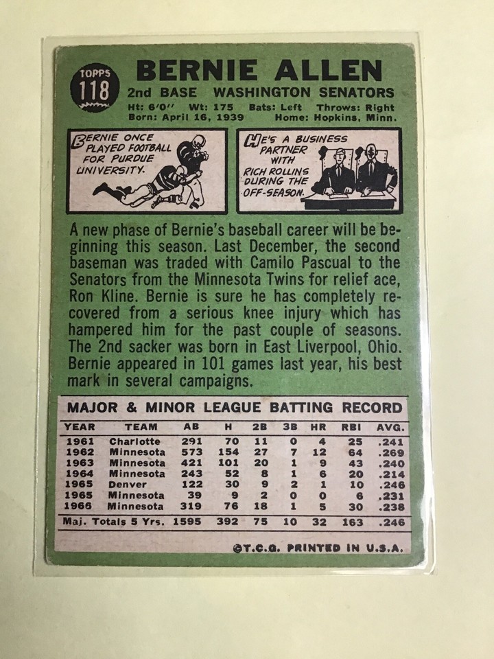 1967 Topps Baseball #118 Bernie Allen. Z112 | eBay