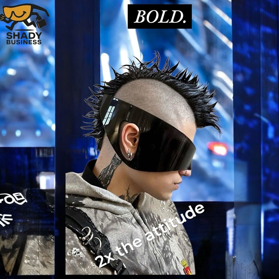 Cyberpunk Shield Sunglasses Y2K Wraparound Visor Black Futuristic Style ...