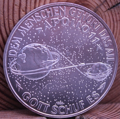 APOLLO 11 SILVER COIN ARMSTRONG, COLLINS, ALDRIN GERMAN 1969 40mm 24.8g ...