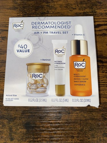 RoC AM PM Gift Set - Retinol Eye Cream, Capsules, 10% Vitamin C ...