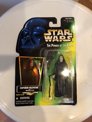 Star Wars 1996 POTF Emperor Palpatine figure Green Holo Card & Walking ...