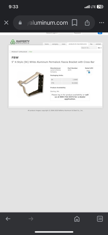 4 White Aluminum 5” Gutter Brackets, Lamb & Richie 3675 Perma Lock ...