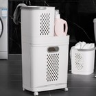 Large 2 Tier Laundry Basket Trolley Cart Mobile Washing Cloth Storage ...