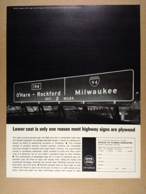 1963 I94 Interstate 94 O'Hare Milwaukee Sign photo DFPA Plywood vintage ...