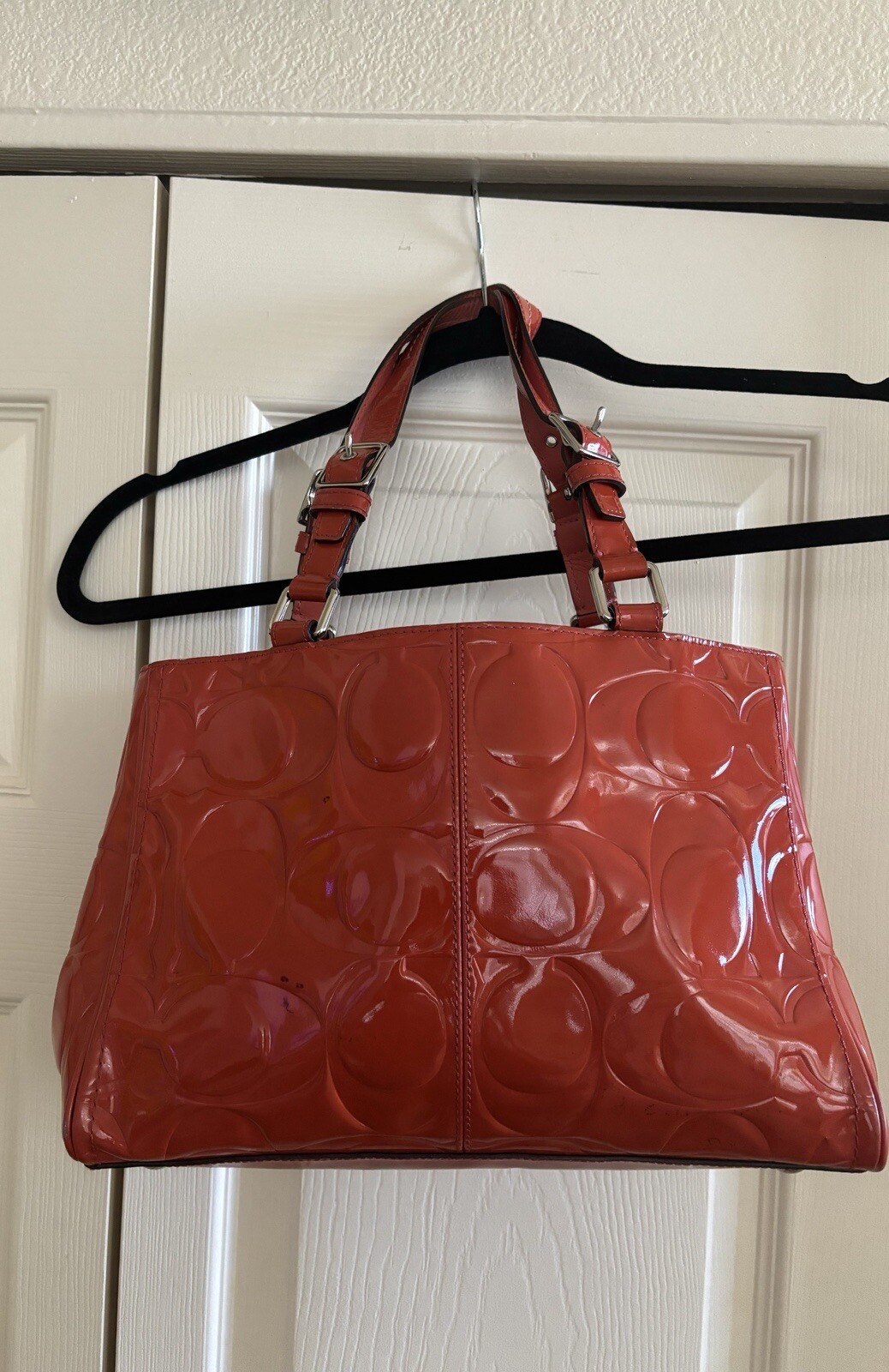 Coach Coral Patent Leather Purse Signature Embossed - Gem