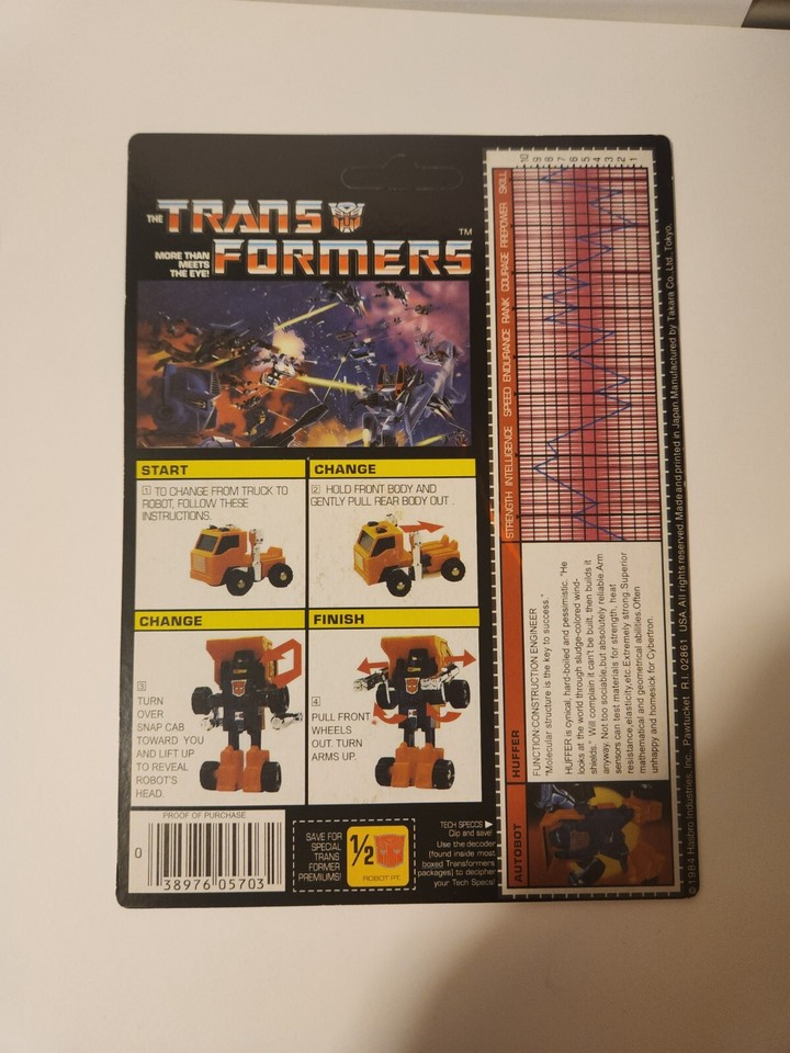 Transformers G1 - Huffer - cardback / Tech Spec - Reissue / KO | eBay