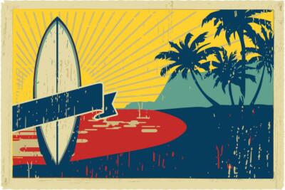 Surfboard in the Sand Vintage Postcard Cool Wall Decor Art Print Poster ...