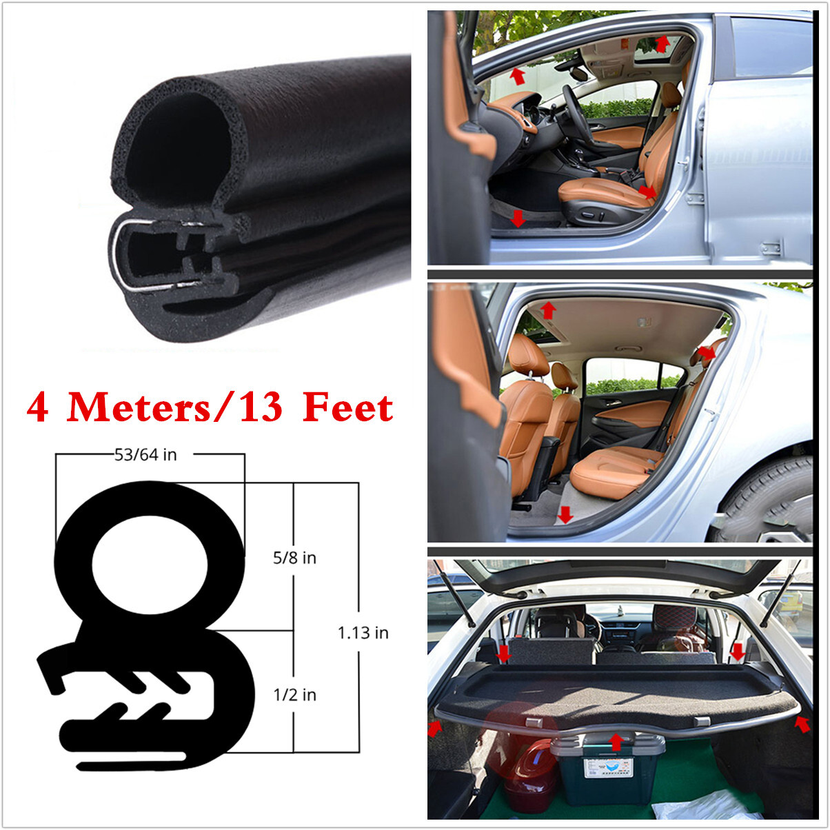 Car Door Seal Strip Body Mounted EPDM Steel Belt Strip Moldings Trims 4 ...