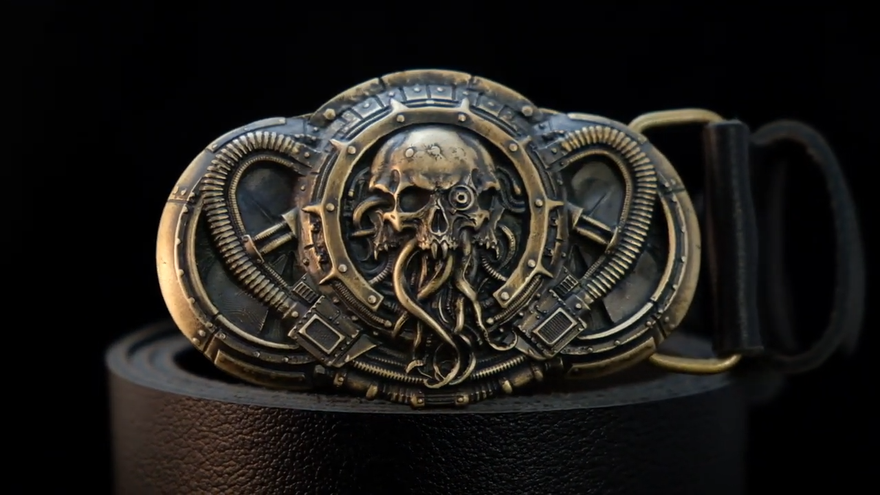 Leather belt with solid brass buckle Alien, Skull belt buckle ...