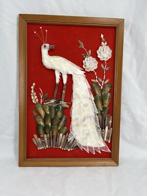Vintage Hand Made White Peacock Shell Art Framed Oriental 3D 13x9 | eBay