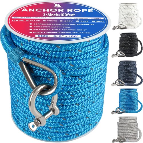 3/8" Blue 100ft Anchor Line w/Steel Thimble & Shackle | eBay