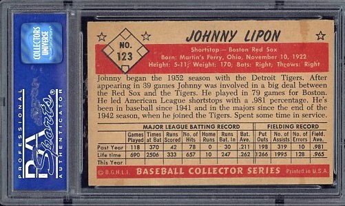 1953 Bowman Color 123 Johnny Lipon. PSA 6 EXMT HIGH NUMBER. (TX7850 ...