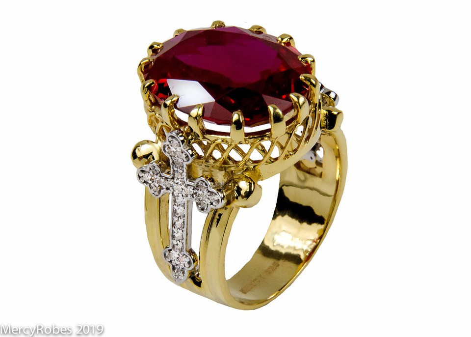 Women's Clergy Apostle Ring (MRG2030 G R) Red Ruby, Sterling Silver ...