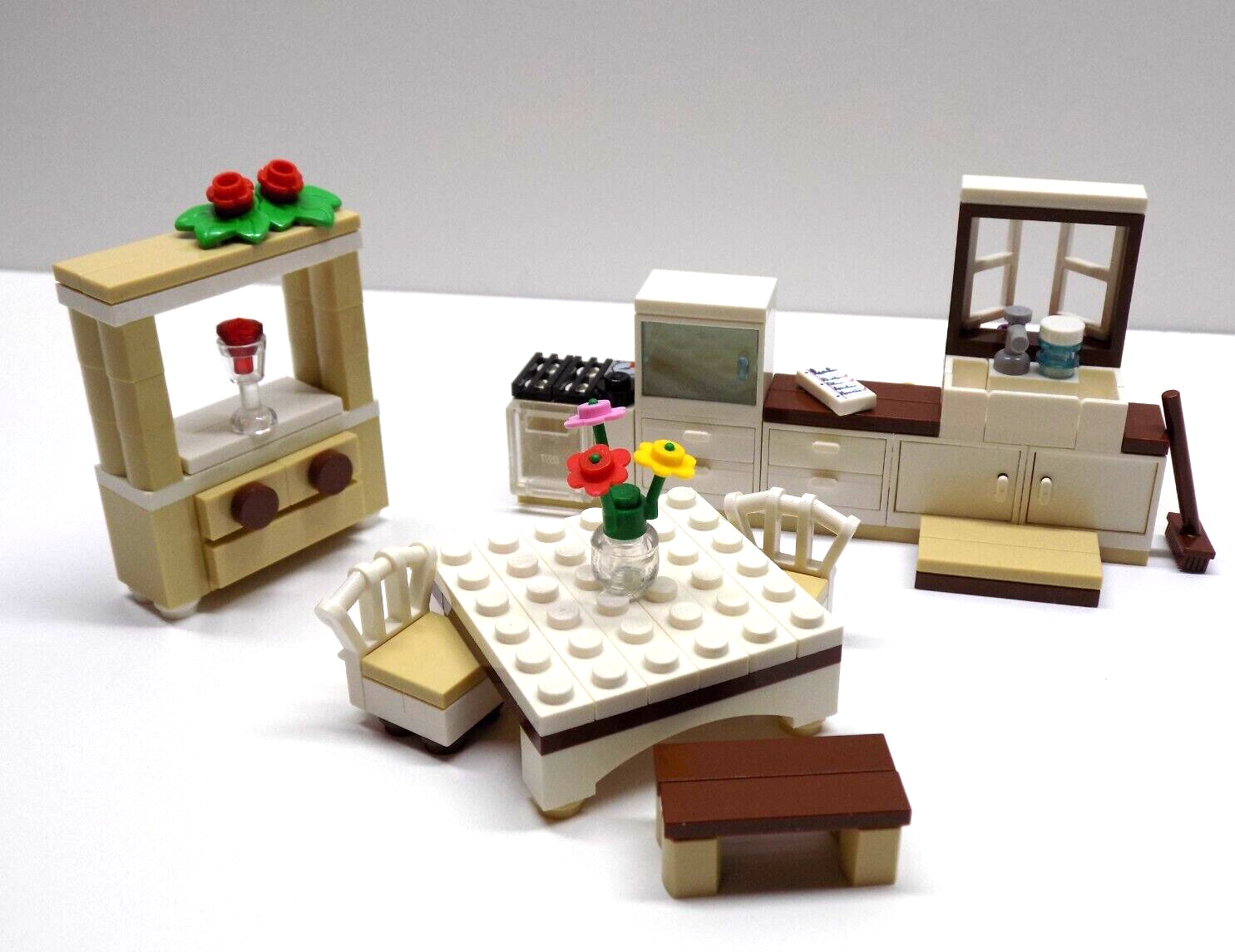 LEGO Minifig Furniture Kitchen Hutch Cabinet Table Counter Cupboard ...