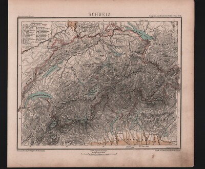 Landkarte map 1873: Schweiz. Physikalische Karte Genf Berner Alpen | eBay