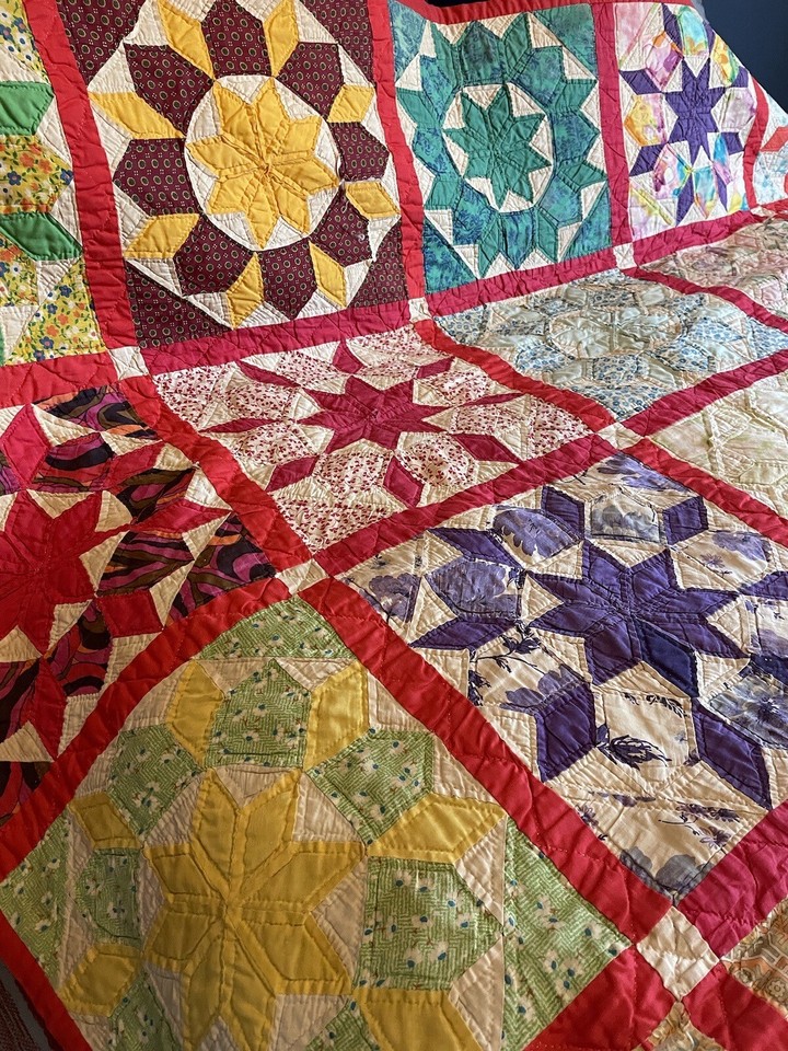 Vintage Handmade Quilt Dutch Rose Colorful Queen | eBay
