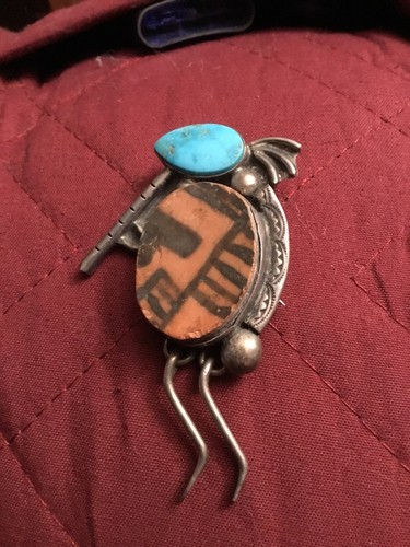 VINTAGE BISBEE BOB STERLING SILVER TURQUOISE & POTTERY KOKOPELLI CHARM ...