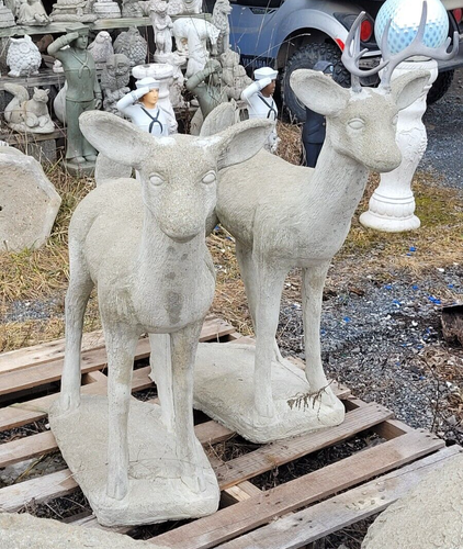 Concrete 44'' LARGE DEER PAIR,BUCK&DOE, WEATHERED BUT NEW.SOLD AS A ...