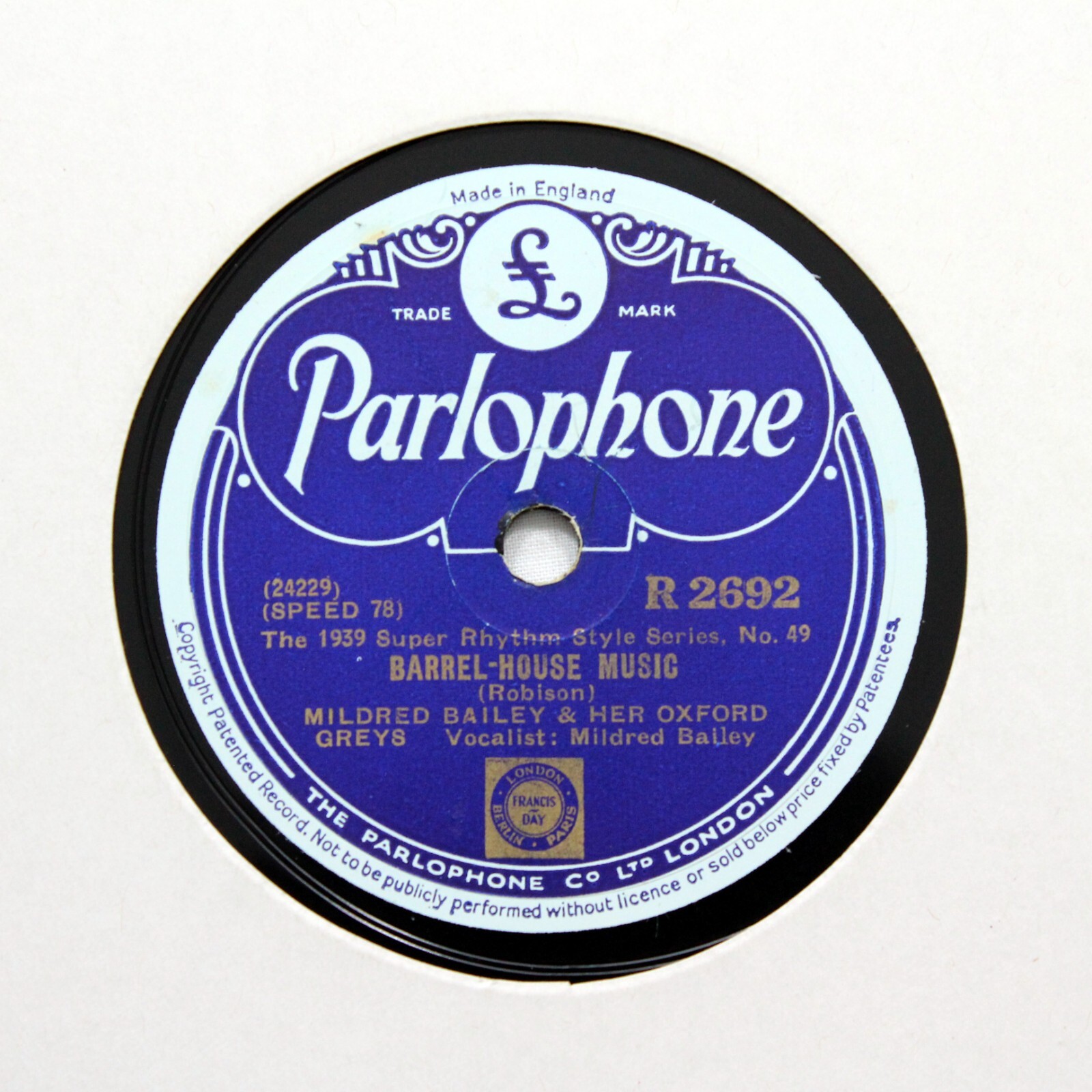 MILDRED BAILEY OXFORD GREYS "Barrel-House Music" (E+) PARLOPHONE R-2692 ...