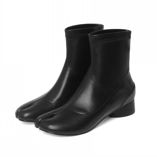 New Block Heel Chelsea Pull On Ankle Boots Shoes Womens Tabi Split Toe ...