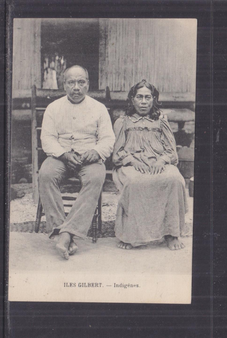 GILBERT ISLANDS, NATIVE MAN & WOMAN, c1910 ppc.,unused, writing on ...